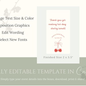 Cherry Favor Tags Printable Gift Tag Bridal Shower Thank You Tags Baby ...