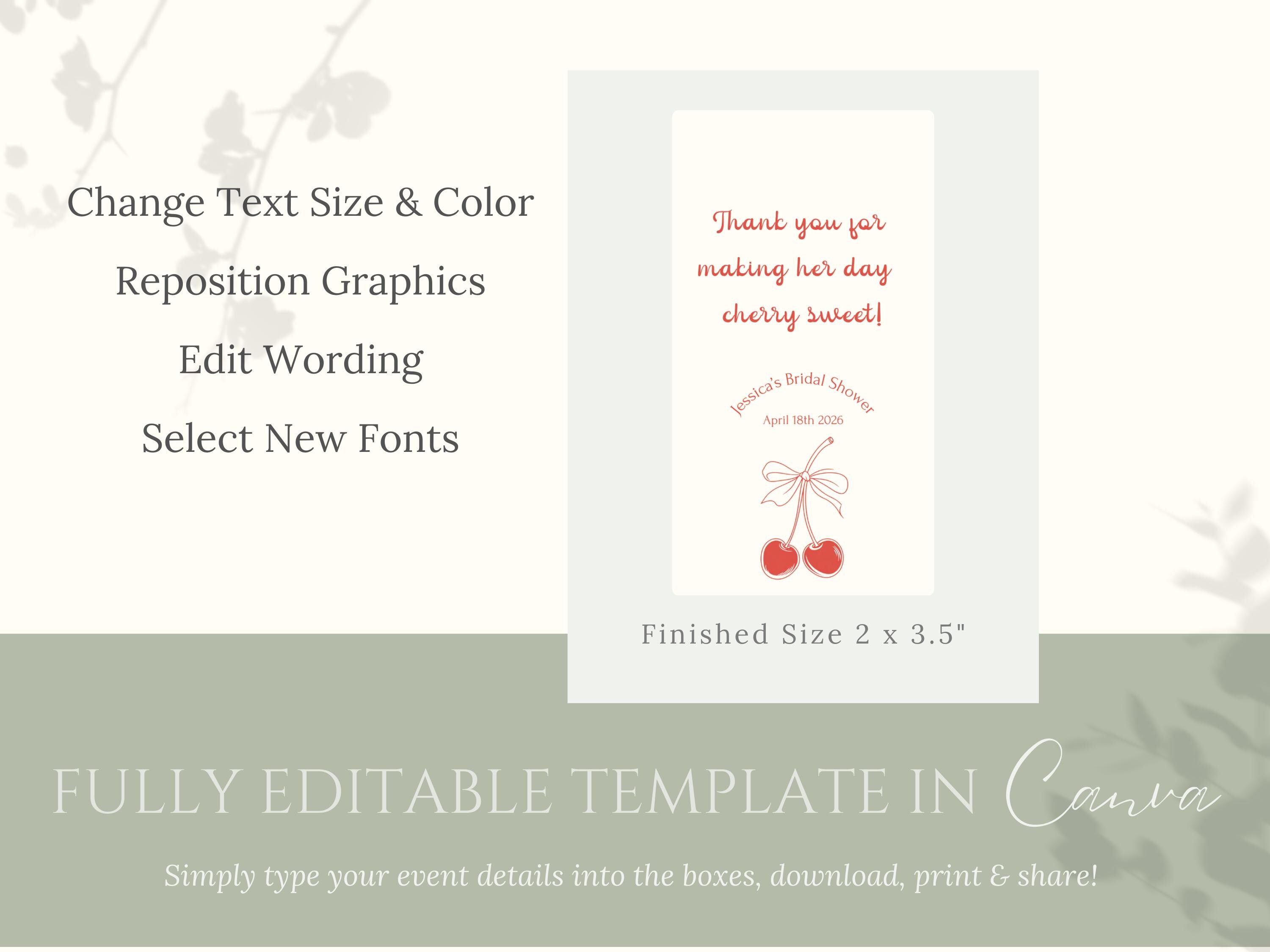 Cherry Favor Tags Printable Gift Tag Bridal Shower Thank You Tags Baby ...