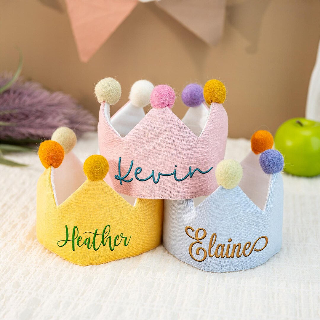 Hand Embroidered Crown for Baby, Personalised Children's Birthday Gift ...