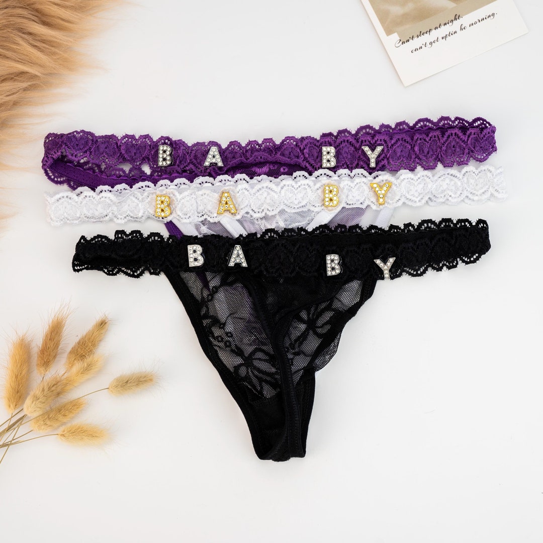 Custom Thong G-strings With Gold Charms, Crystal Name Lingerie, Name ...