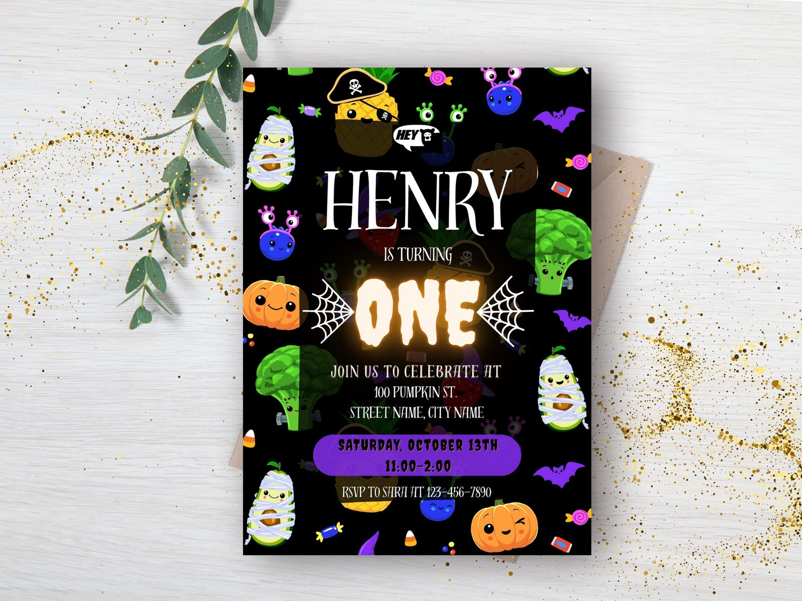 Hey Bear Halloween Birthday Invite, Hey Bear Halloween, Halloween ...