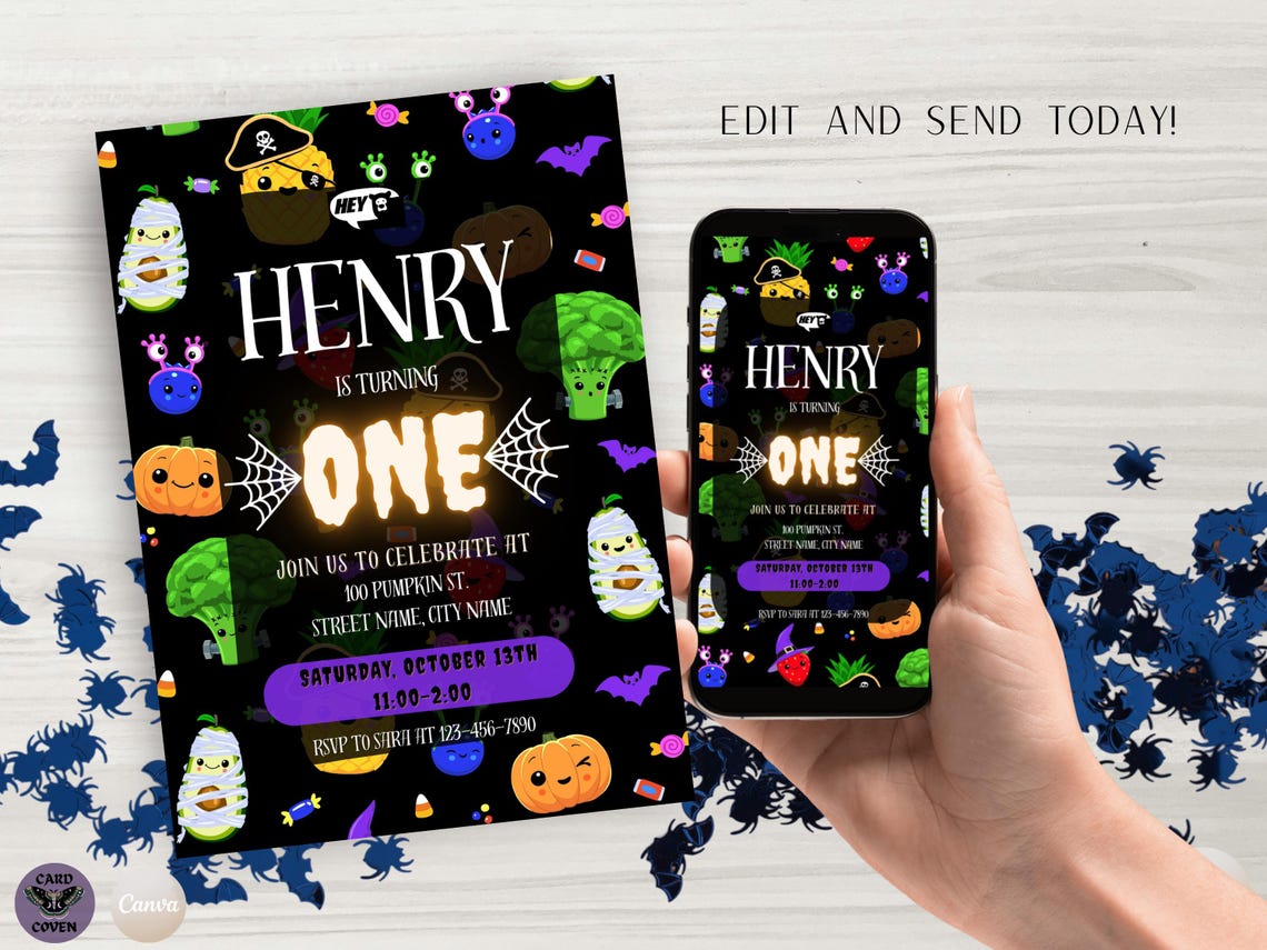 Hey Bear Halloween Birthday Invite, Hey Bear Halloween, Halloween ...