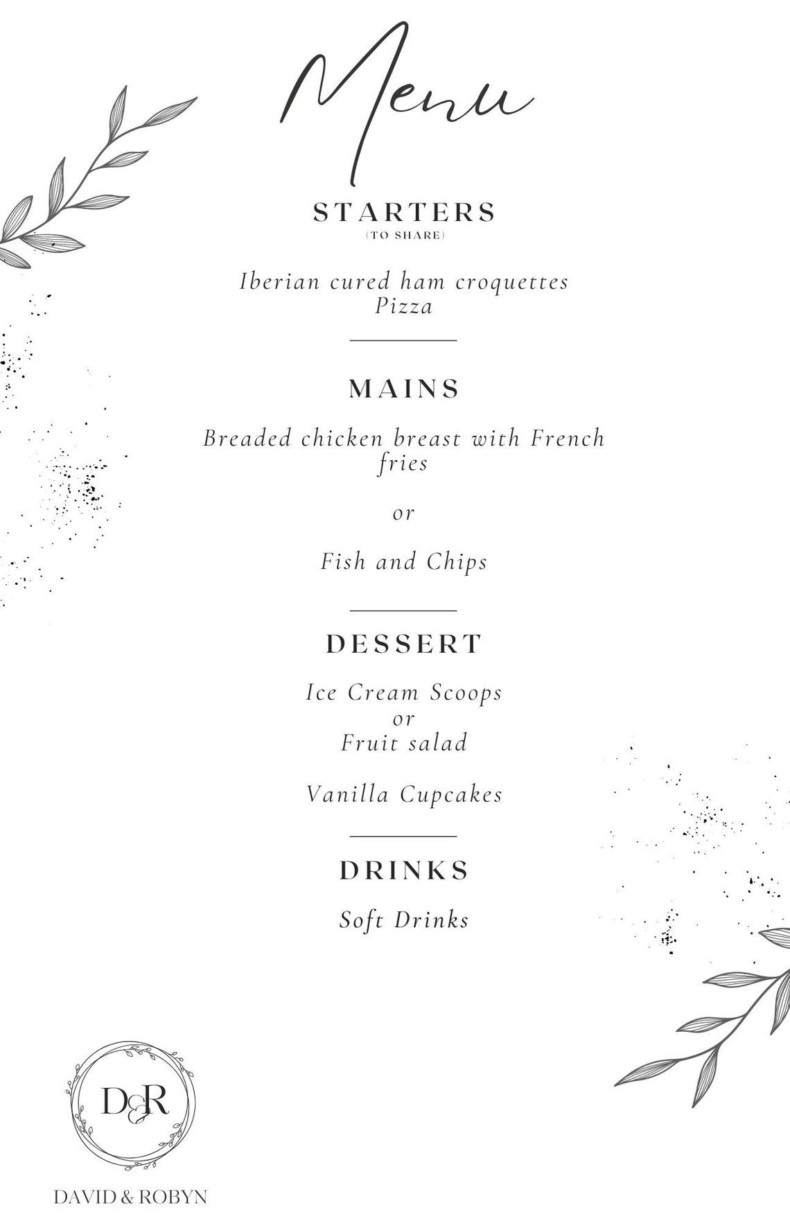 Wedding Canva Menu Template - Adults Menu, Kids Menu and Drink Menu. - Etsy
