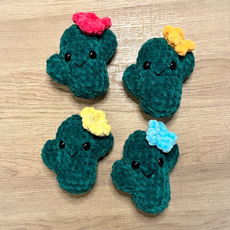 Small Crochet Blooming Cactus Plush - Handmade Mini Cactus With Flower ...