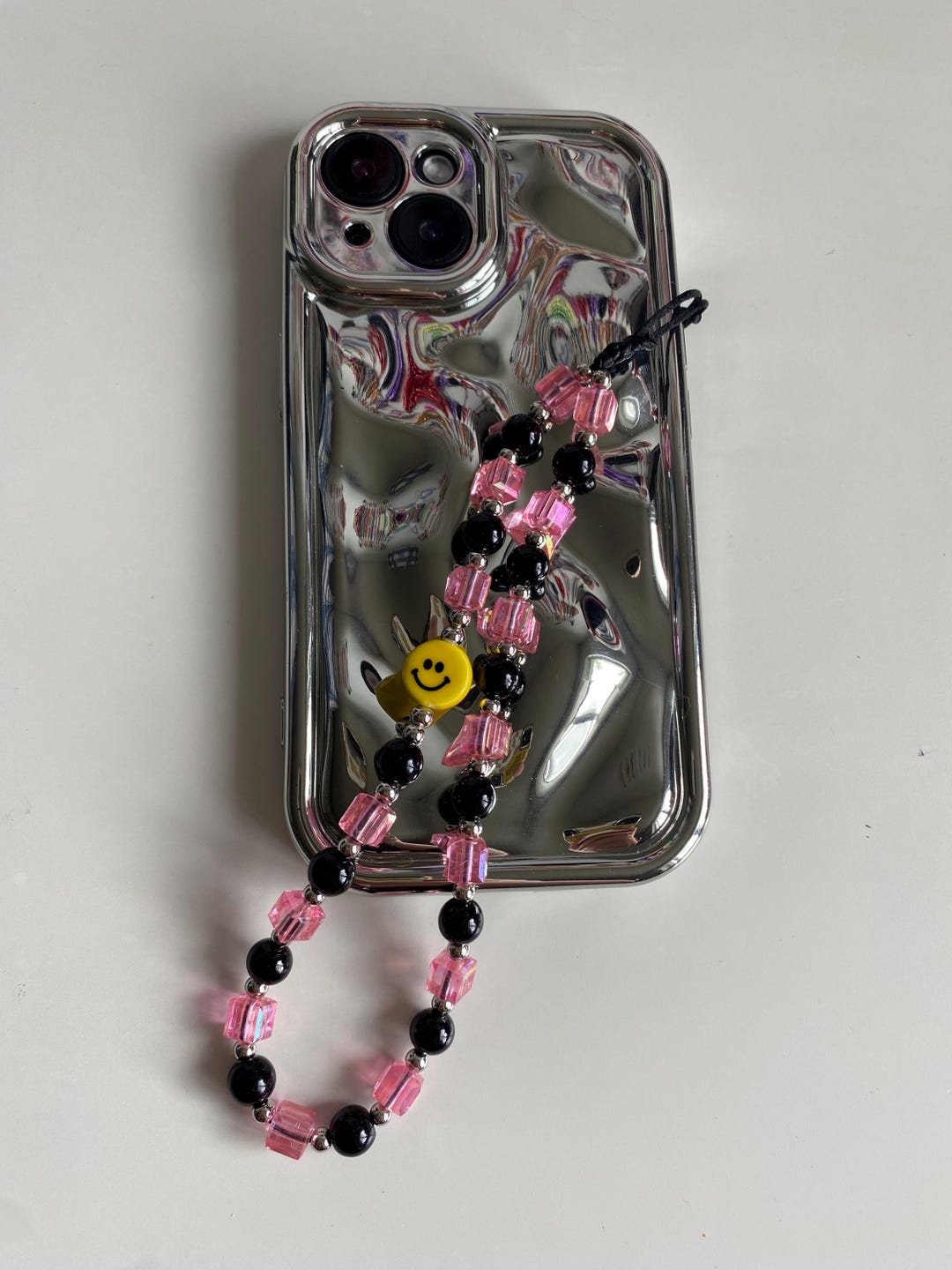 Hand Made Bright and Colourful Beaded Smiley Face Phone Charm Wrist ...