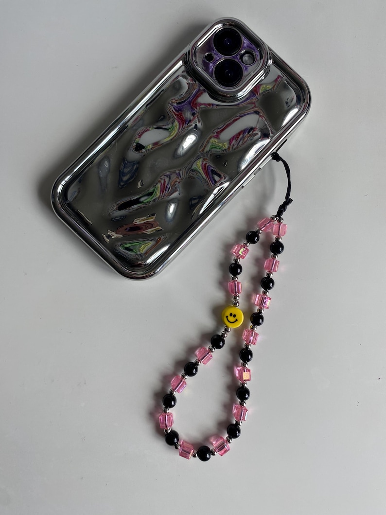 Hand Made Bright and Colourful Beaded Smiley Face Phone Charm Wrist ...