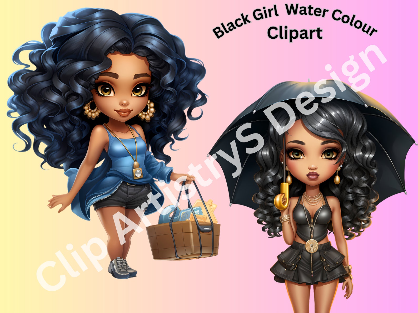 31 Black Girl Clipart Bundle Chibi Girl Clipart Afro Girl Clipart ...