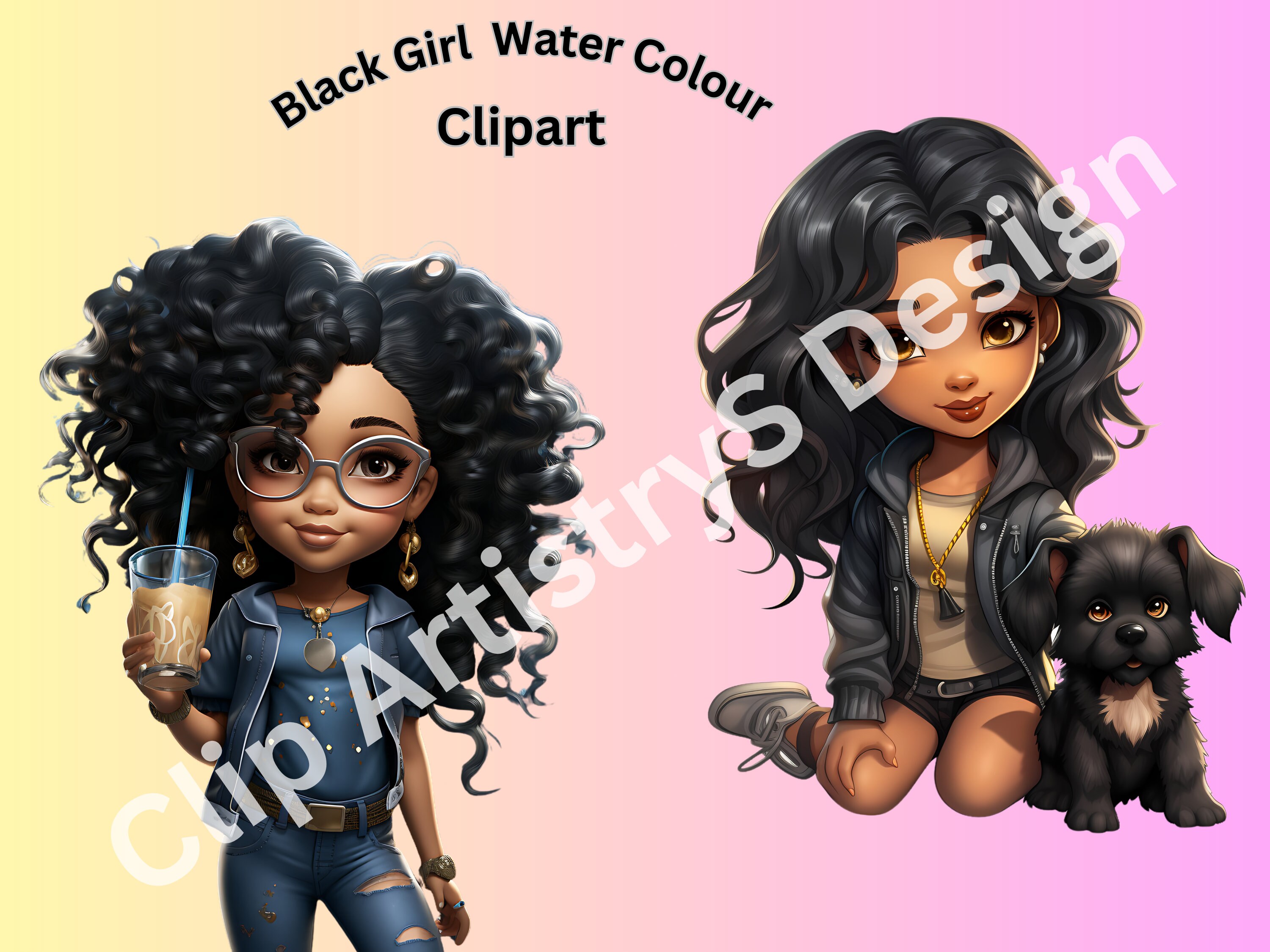 31 Black Girl Clipart Bundle Chibi Girl Clipart Afro Girl Clipart ...