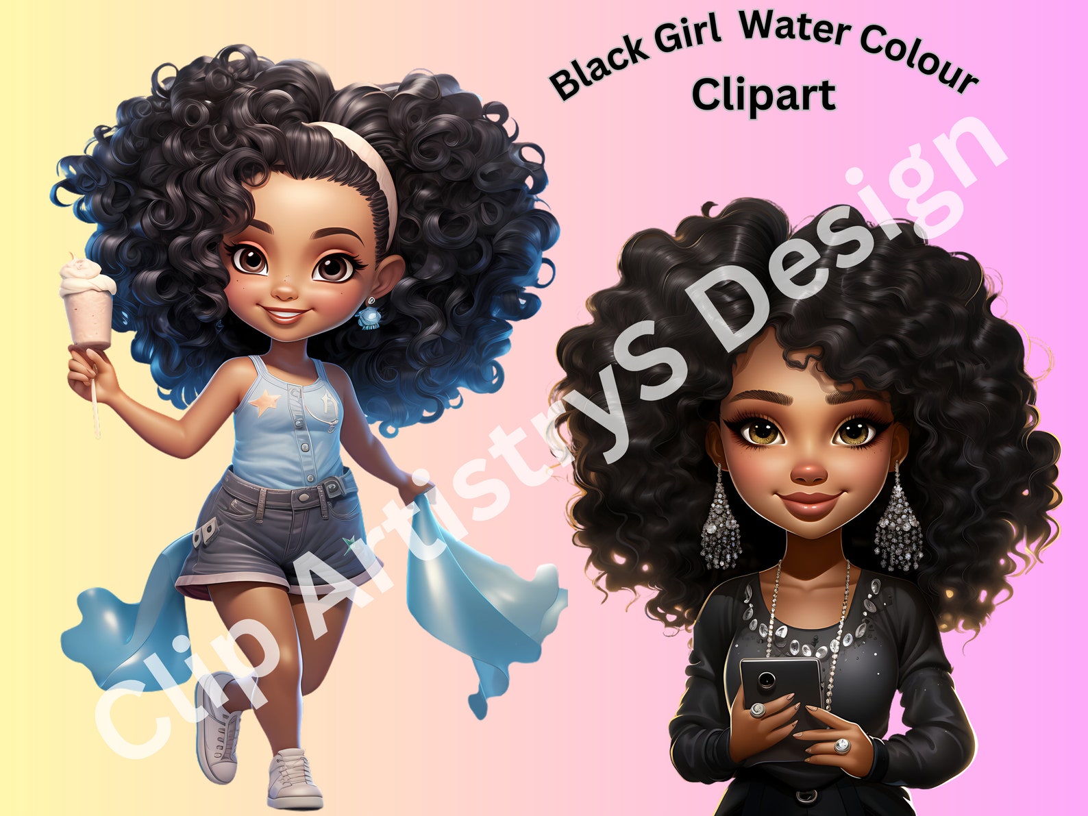31 Black Girl Clipart Bundle Chibi Girl Clipart Afro Girl Clipart ...