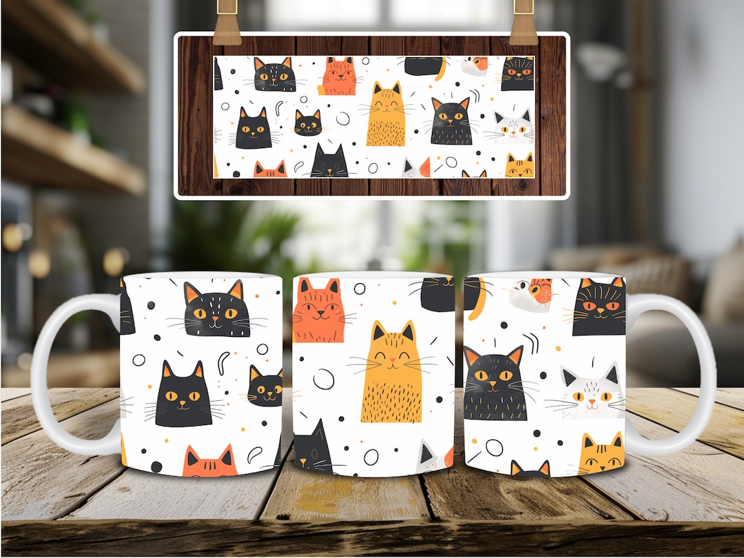 Cute Cat Mug Cat Pattern Mug Coffee Lover Doodle Mugs - Etsy