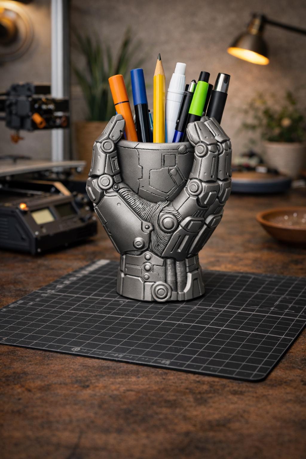 Robot Hand Pen Holder STL – Futuristic Mechanical Desk Organizer 3D ...