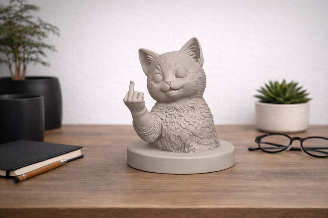 Funny Cat Bust STL | Middle Finger Cat Statue | Cute Cat Desk Decor ...
