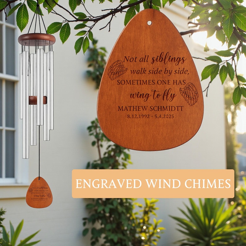 Custom Memorial Wind Chime for Loss of Siblings - Sister Brother ...