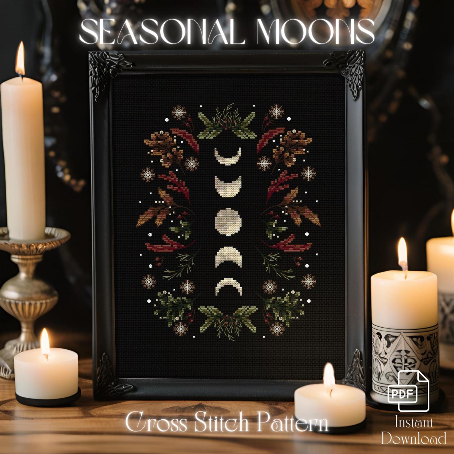 Mystic Cross Stitch Pattern - Seasonal Moons | Digital PDF Chart ...