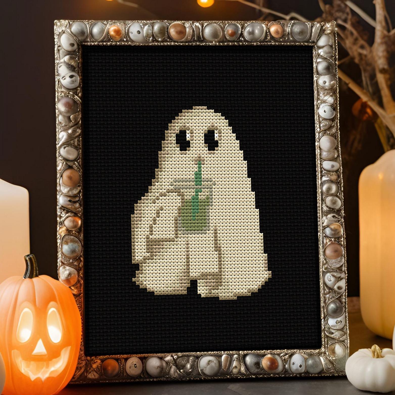 Mystic Cross Stitch Pattern - Spooky Matcha Sip | Digital PDF Chart ...