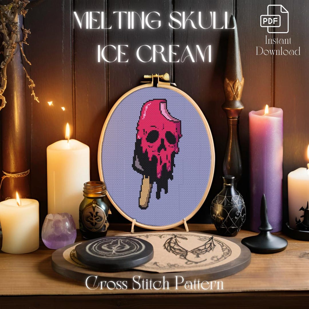 Mystic Cross Stitch Pattern - Melting Skull Ice Cream | Digital PDF ...