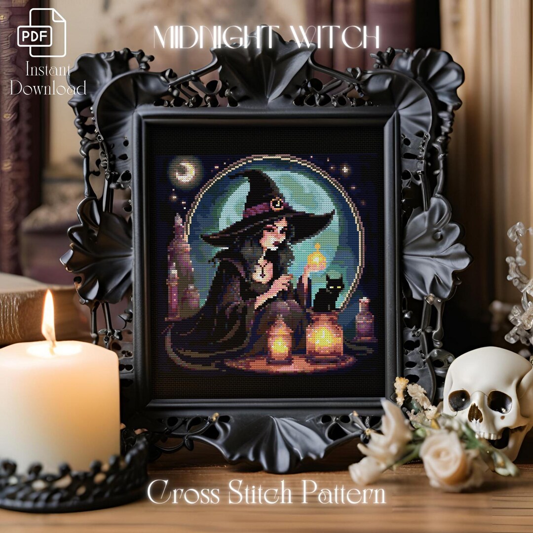 Mystic Cross Stitch Pattern - Midnight Witch | Digital PDF Chart ...