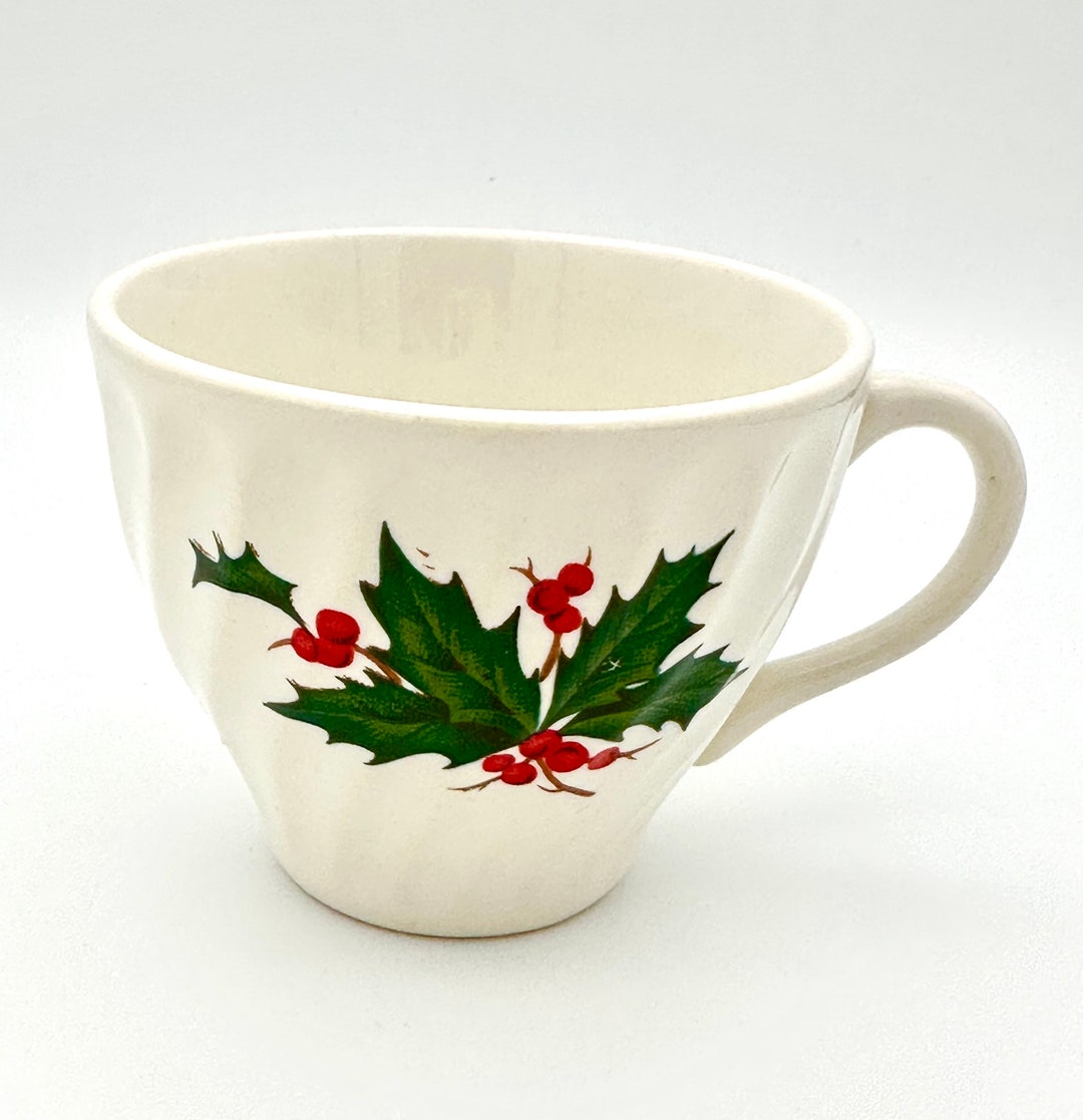 Scio Pottery Holly Pattern Flat Cup, Teacup 2 3/4”, MCM Christmas China ...