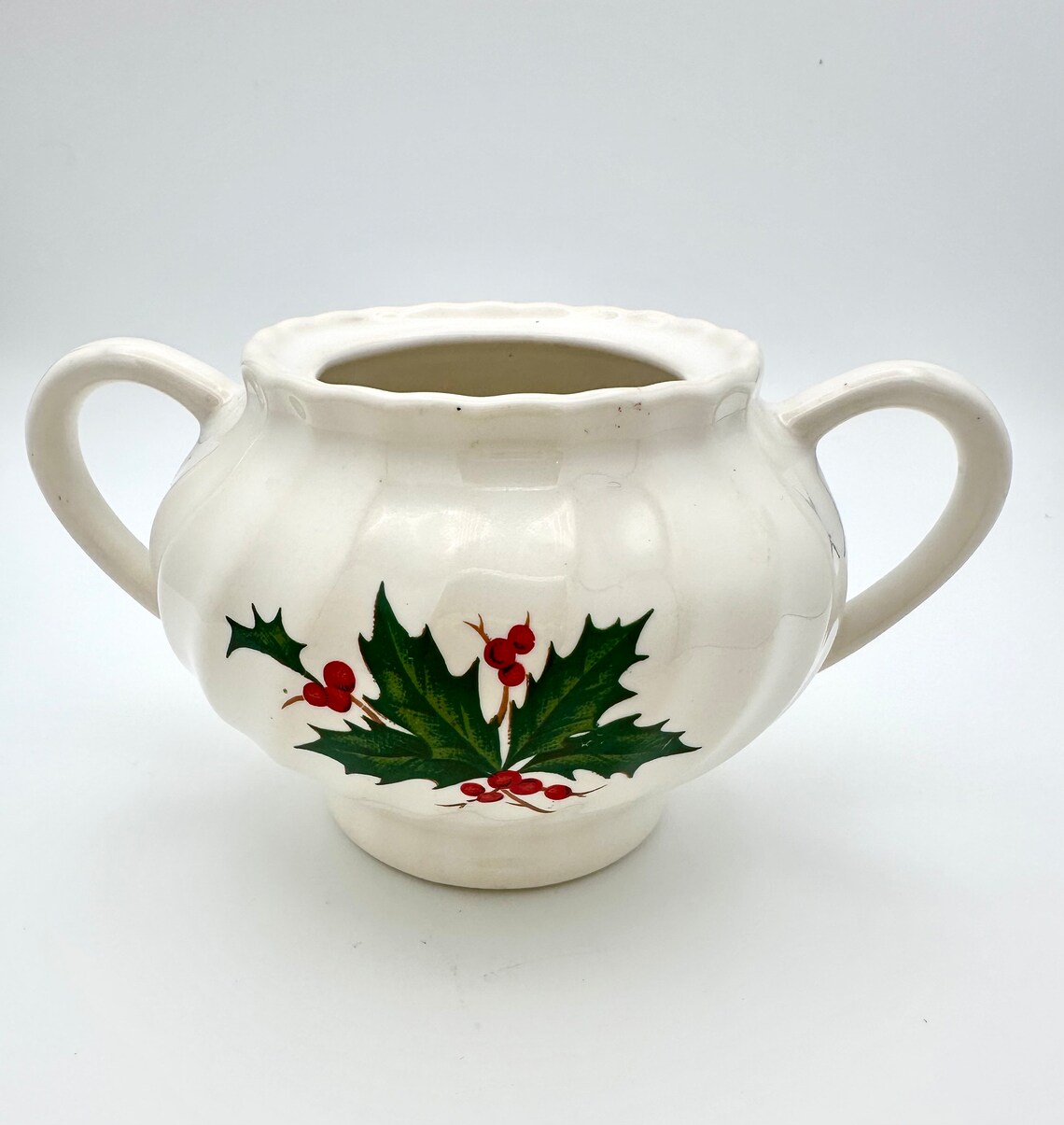 Scio Pottery Holly Pattern Sugar Bowl Without Lid 4, MCM Christmas ...