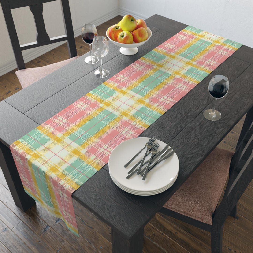 Pastel Plaid Table Runner - Cozy Kitchen Decor, Spring Home Accents ...