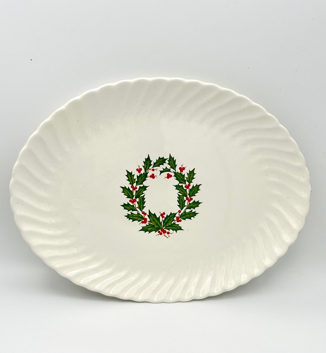 Scio Pottery Holly Pattern Serving Platter 12”, MCM Christmas China ...