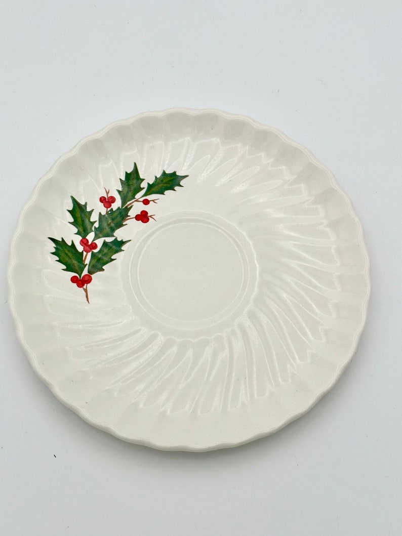 Scio Pottery Holly Pattern Saucer 6”, MCM Christmas China Holly With ...
