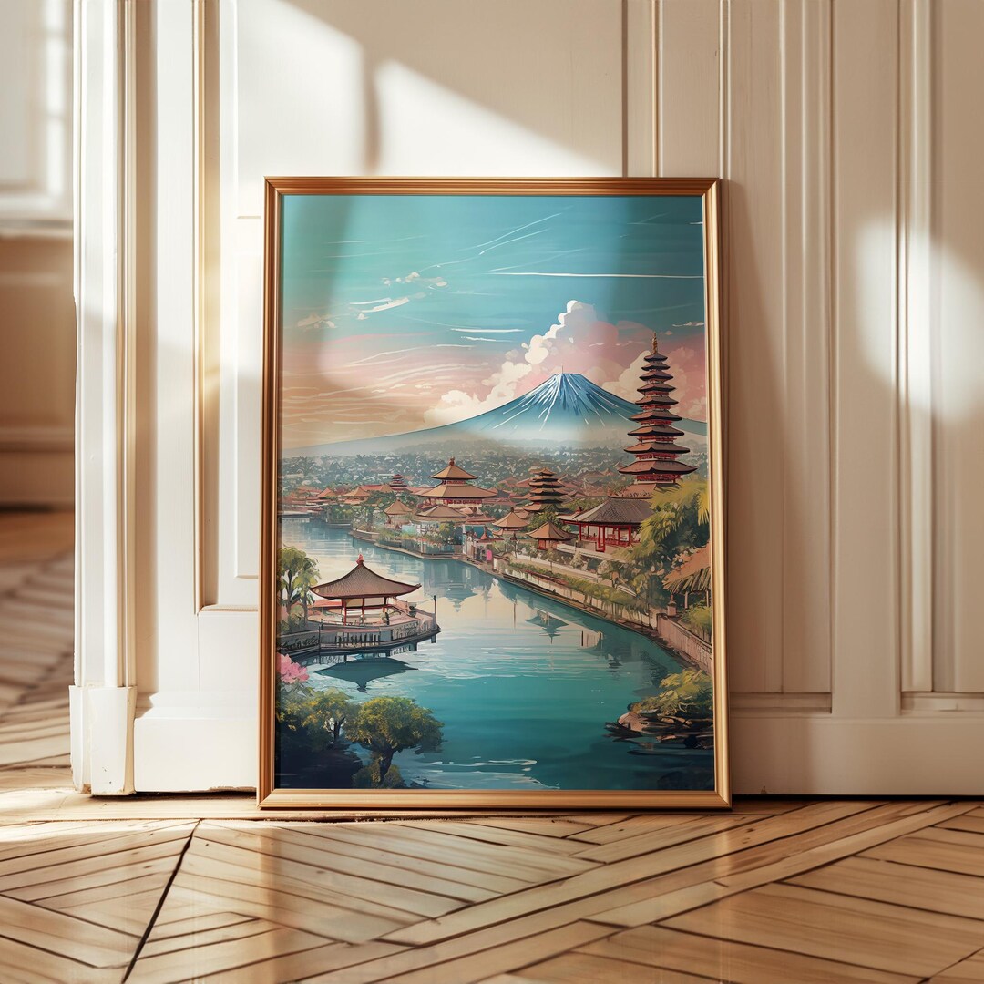 Bali Cityscape Digital Poster Printable Travel Wall Art, Pastel Colors ...