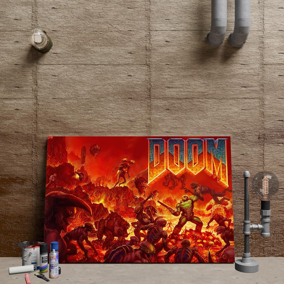 Doom Eternal Poster, Doom Slayer Wall Art, Premium Canvas Print, Room ...