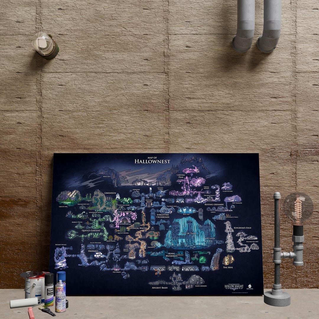 Hollow Knight Map, Hallownest Wall Art, Premium Canvas Print, Room ...