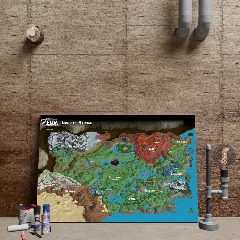The Legend of Zelda Map Poster, Hyrule Map, Breath of the Wild Wall Art ...
