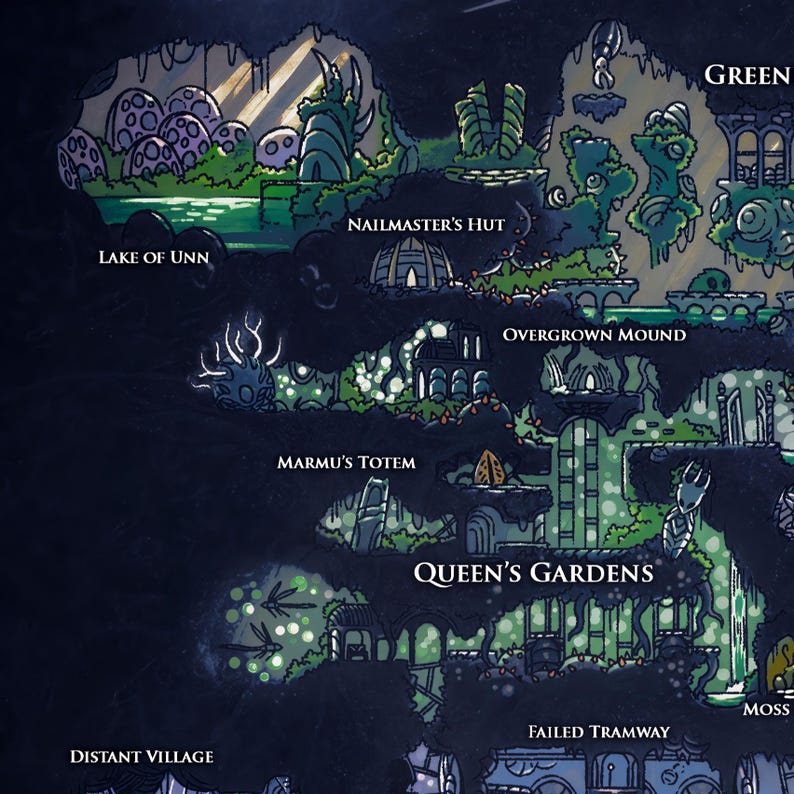 Hollow Knight Map, Hallownest Wall Art, Premium Canvas Print, Room ...