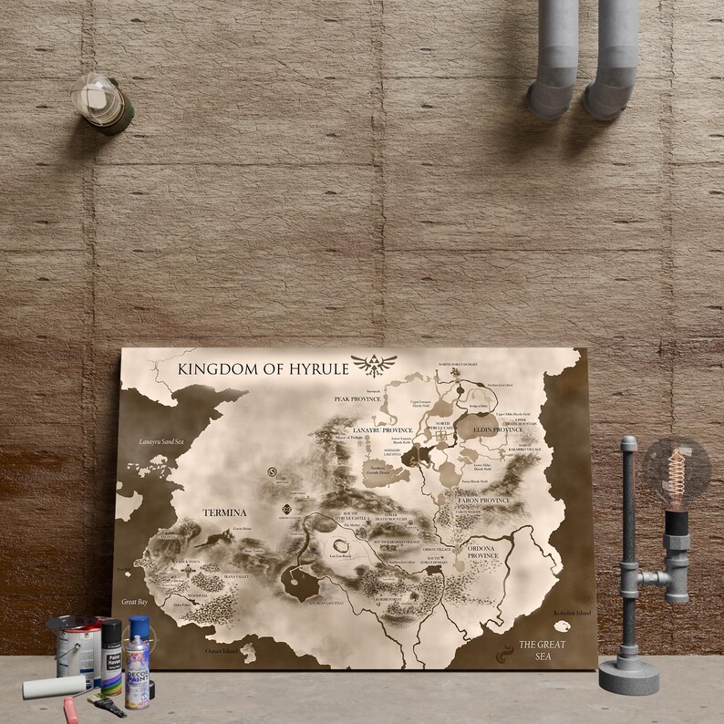 The Legend of Zelda Map Poster, Hyrule Map, Breath of the Wild Wall Art ...