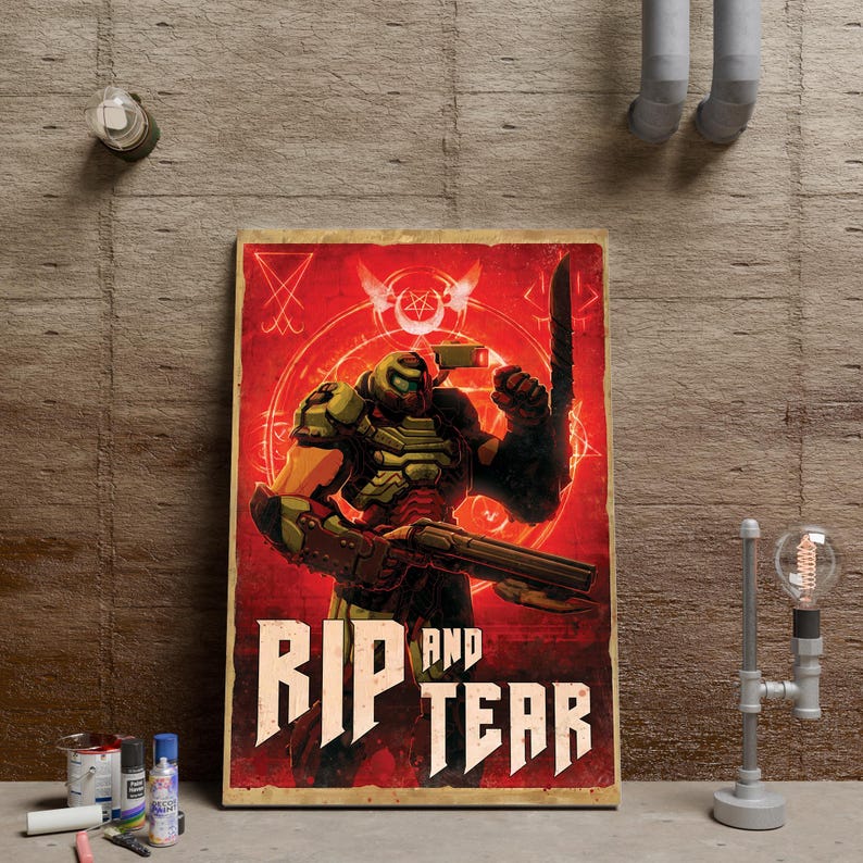 Doom Eternal Poster, Doom Slayer Wall Art, Premium Canvas Print, Room ...