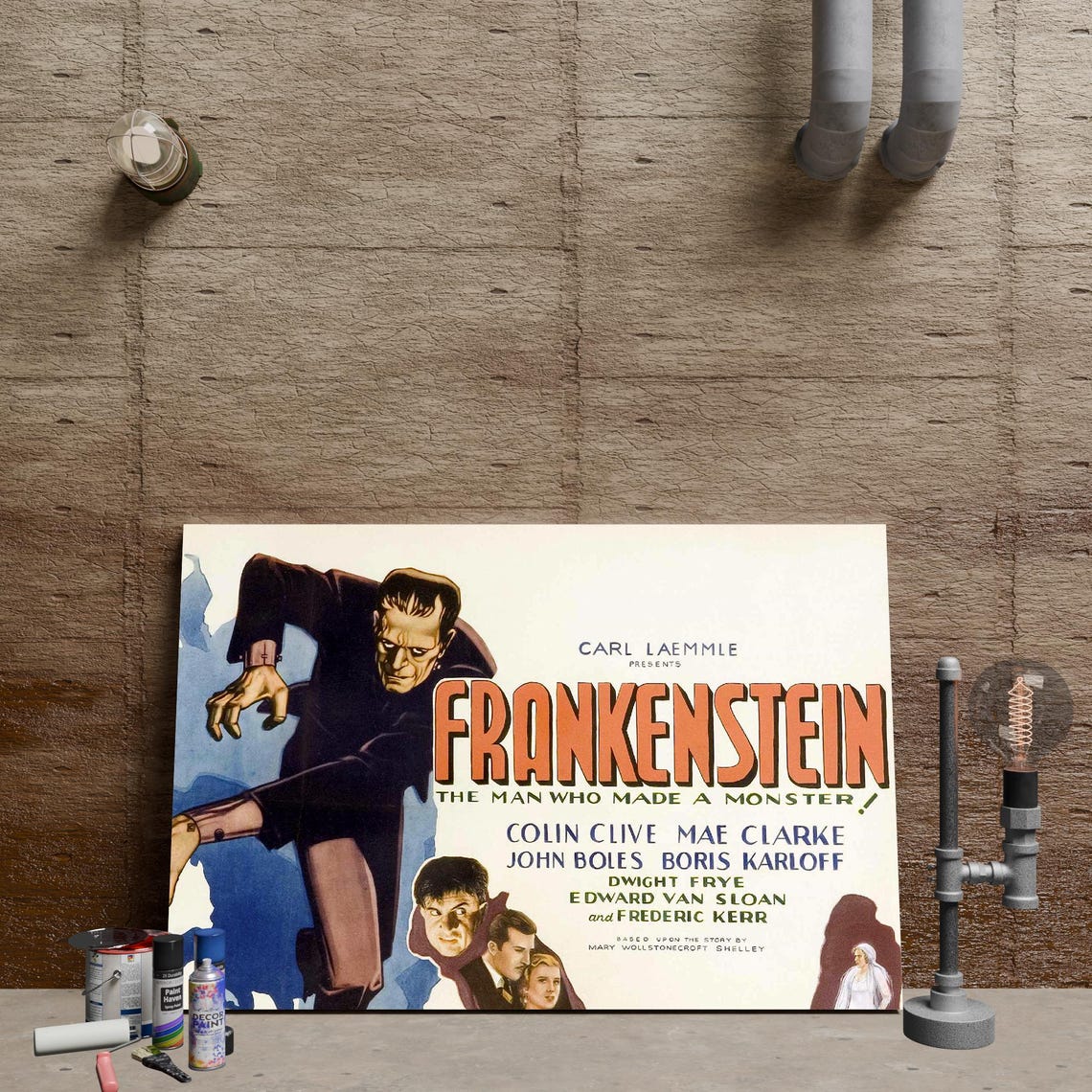 Frankenstein Poster, Horror Movie Wall Art, Film Poster, Rolled Canvas ...