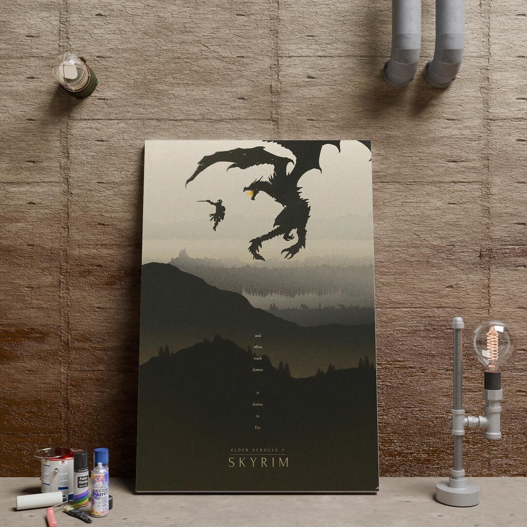 The Elder Scrolls Skyrim Game Poster, Dragonborn Wall Art, Premium ...