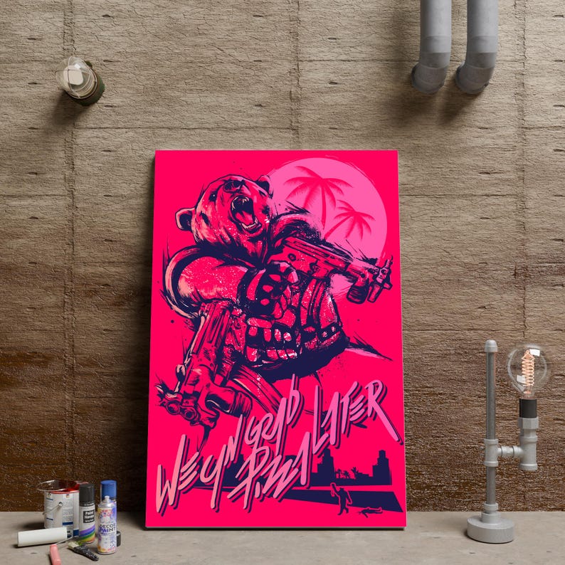 Hotline Miami Poster, Jacket and Biker Print, Wall Art, Premium Canvas ...
