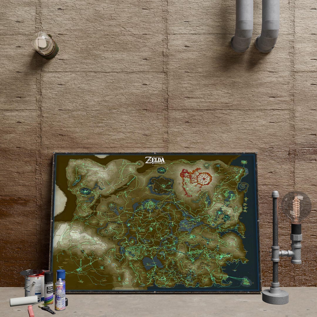 The Legend of Zelda Map Poster, Hyrule Map, Breath of the Wild Wall Art ...