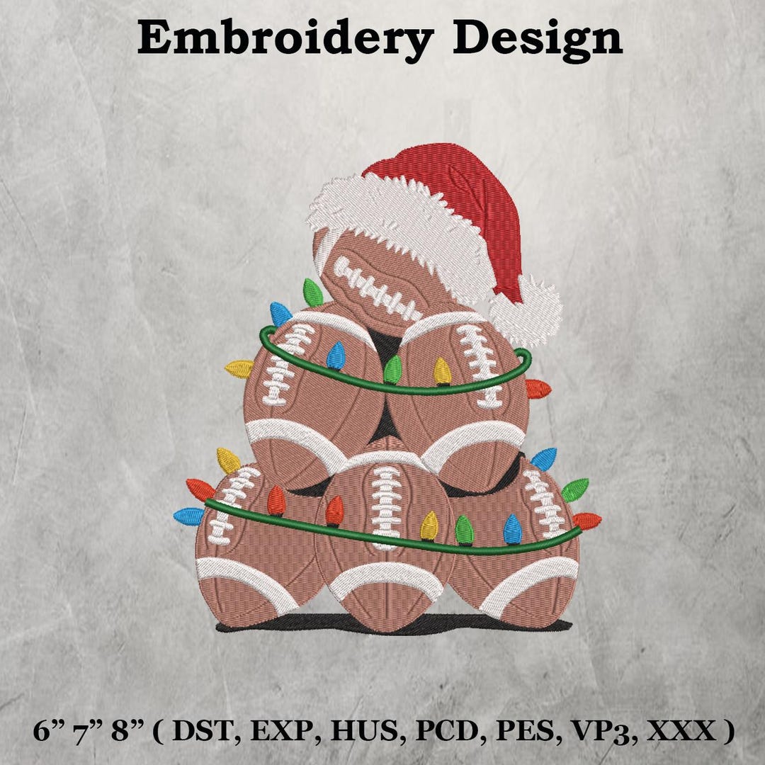 Football Christmas Tree Embroidery Design, Santa Hat Holiday Stitch ...
