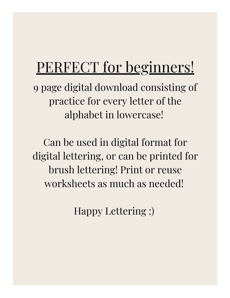 LOWERCASE Hand Lettering Practice Worksheets | PERFECT for BEGINNERS - Etsy