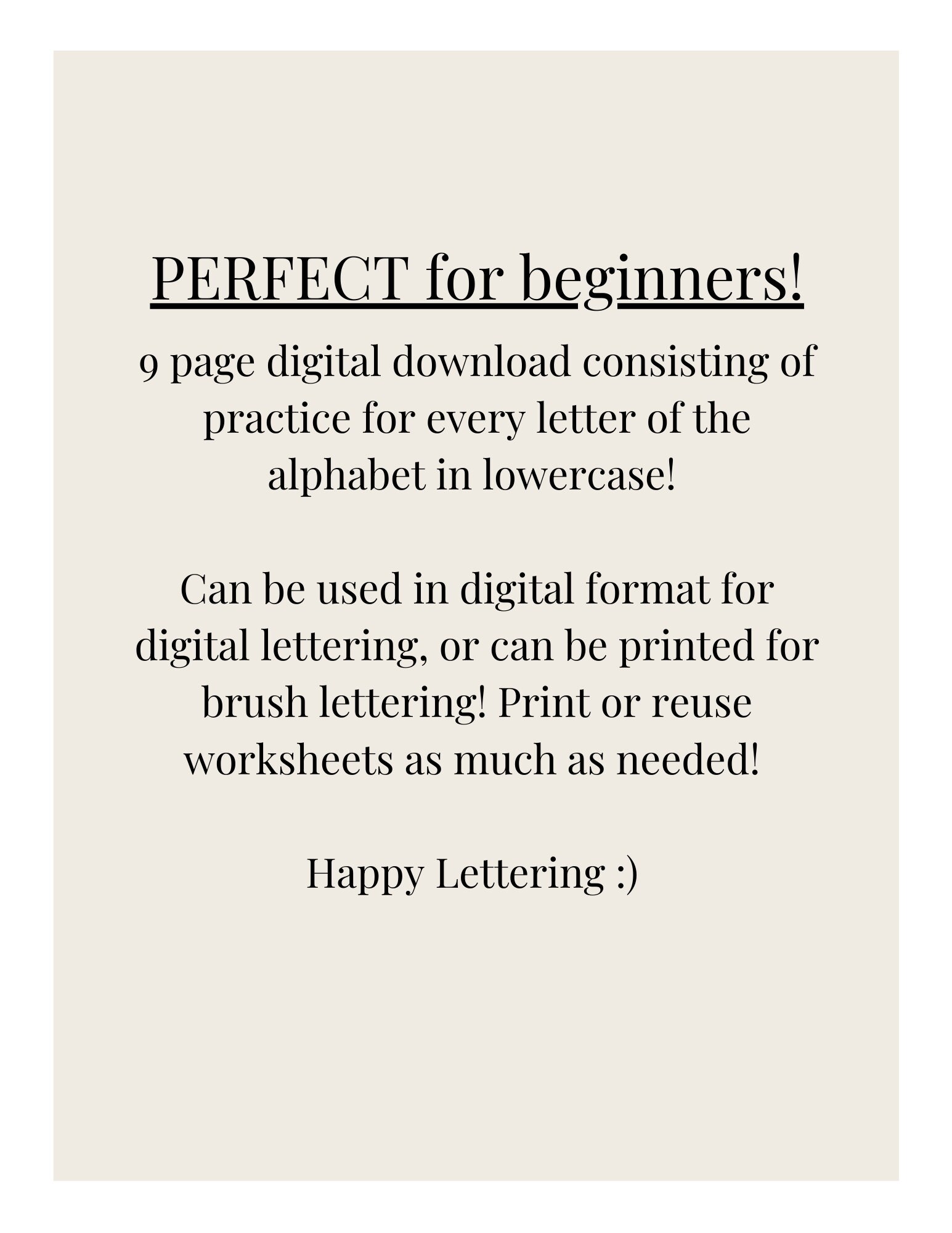 LOWERCASE Hand Lettering Practice Worksheets | PERFECT for BEGINNERS - Etsy