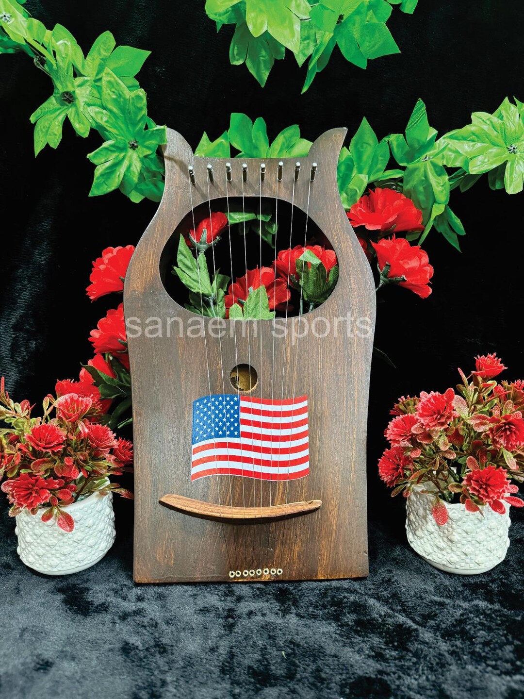 Handmade 8-string Harp With USA Flag Design Rosewood, Brass Strings ...