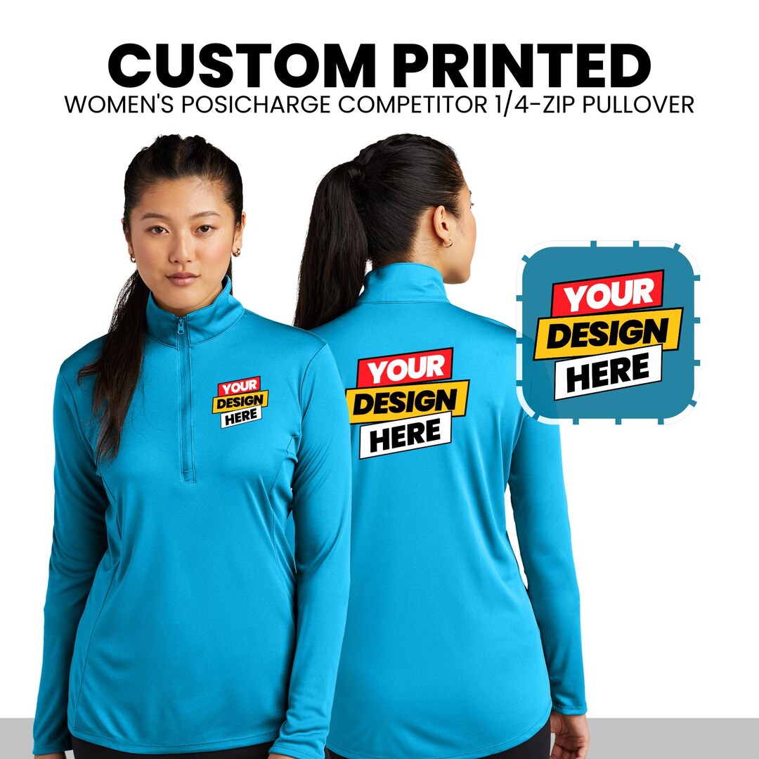 Custom Ladies Quarter Zip, Custom Printed Text Logo Sweatshirt ...
