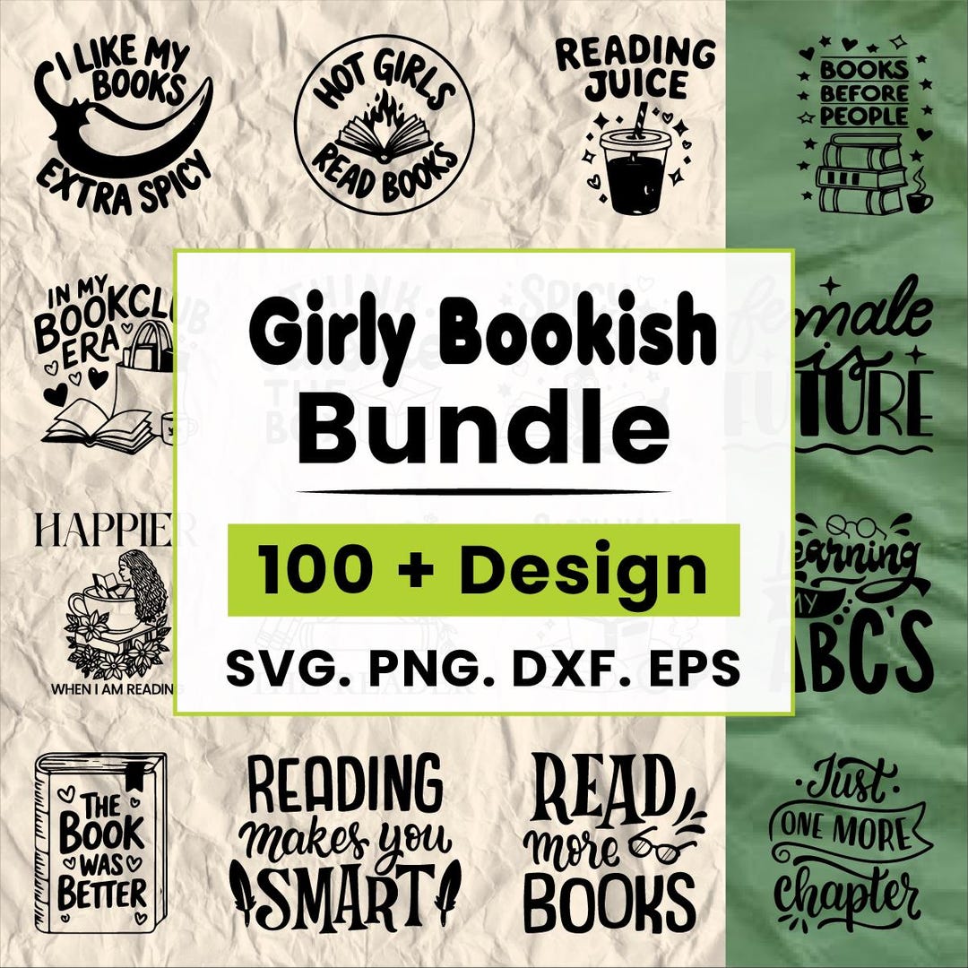 Girly Bookish SVG Bundle, 100+ Svg, Cute Book Designs for Readers ...