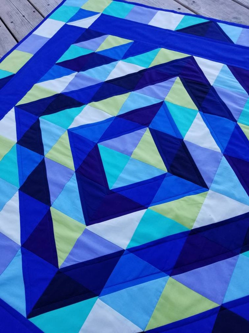 Blue Square Geometric Quilt in Solid Blues Throw Quilt Lap - Etsy