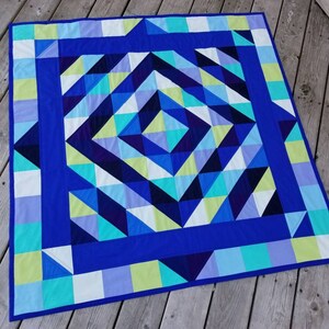 Blue Square Geometric Quilt in Solid Blues Throw Quilt, Lap Blanket ...