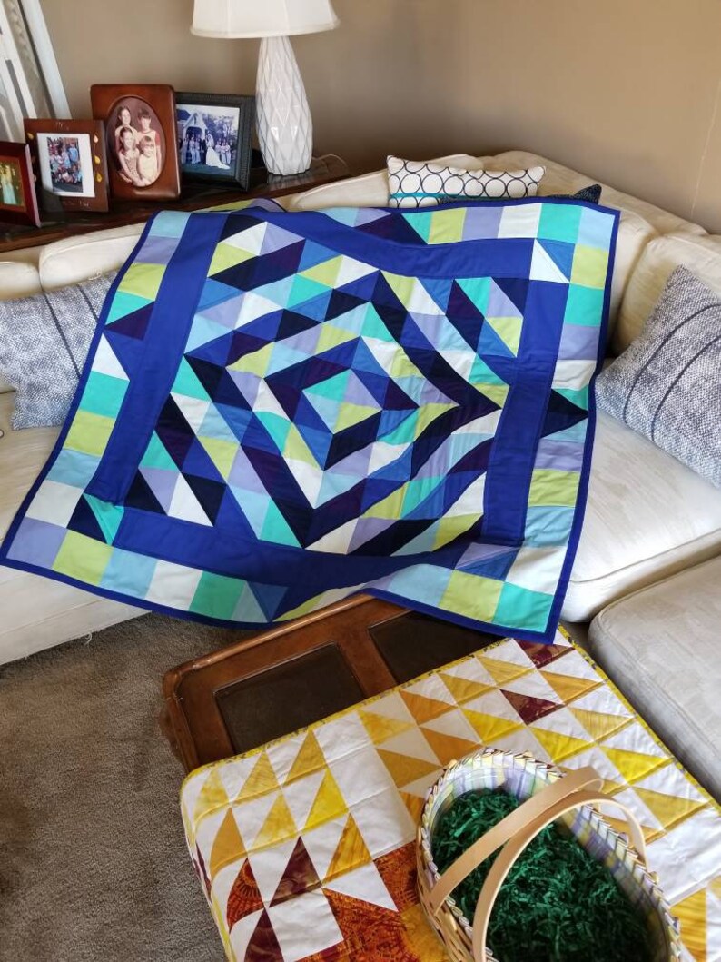 Blue Square Geometric Quilt in Solid Blues Throw Quilt Lap - Etsy