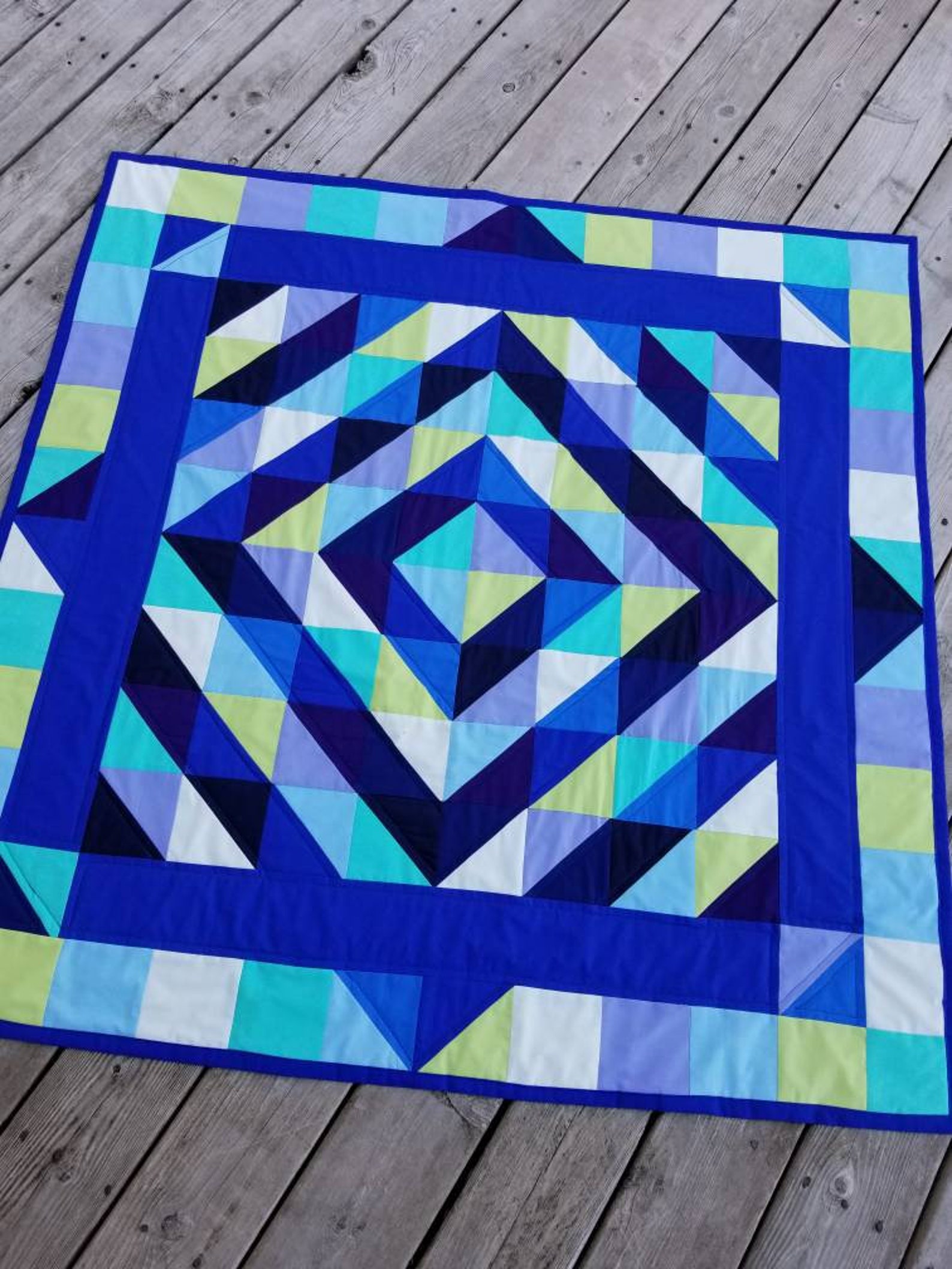 Blue Square Geometric Quilt in Solid Blues Throw Quilt Lap - Etsy