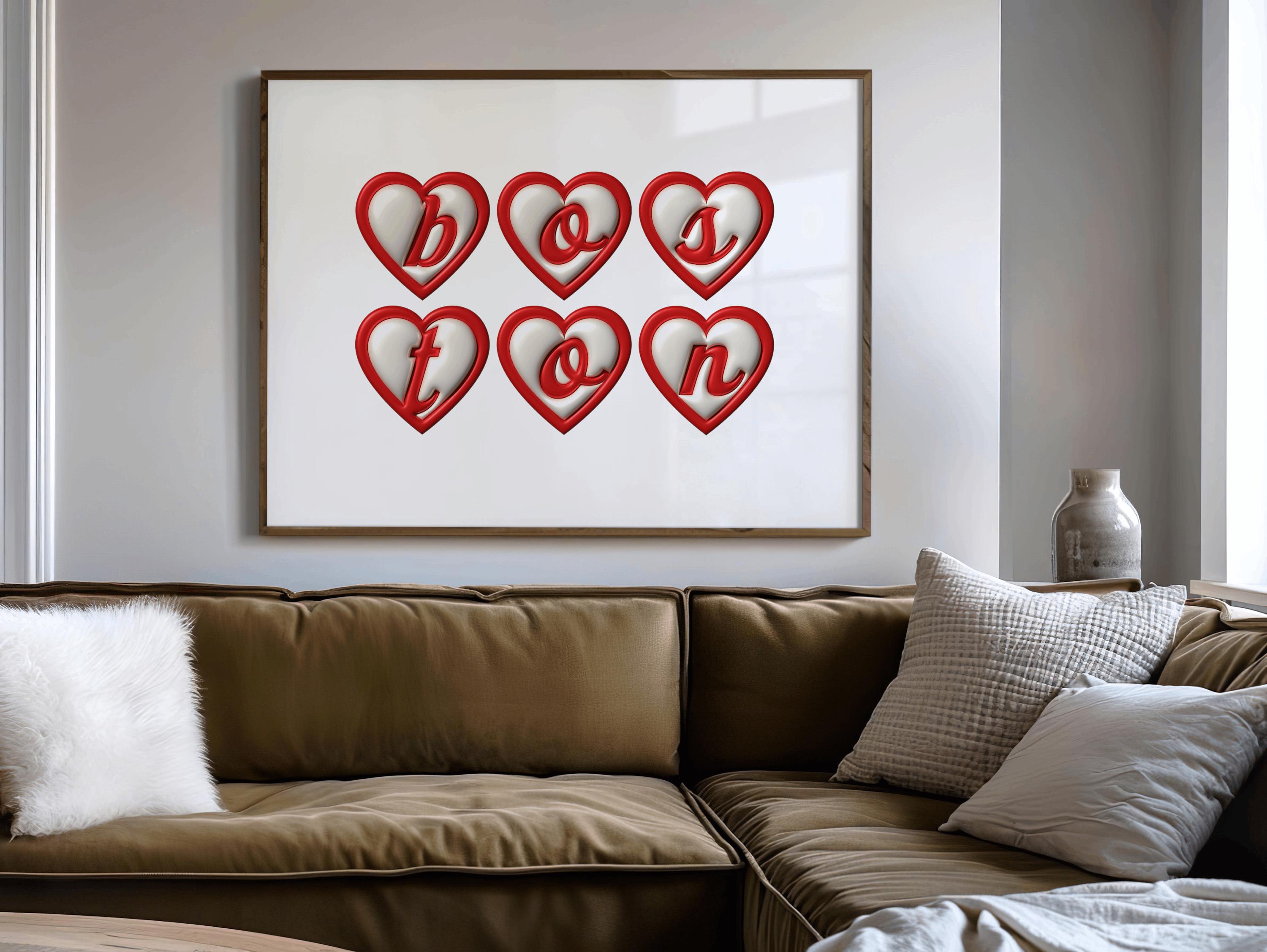 Boston Heart Letter Art Print: Massachusetts Wall Decor (digital ...