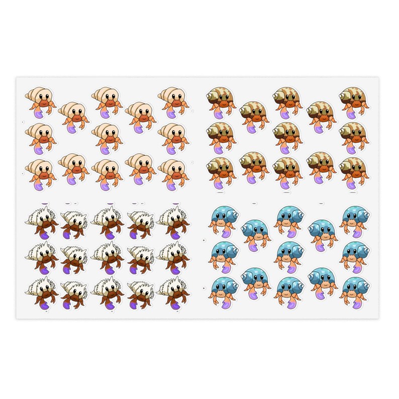 Hermit Crab Cartoon Clipart Stickers Sheet Transparent Cut - Etsy