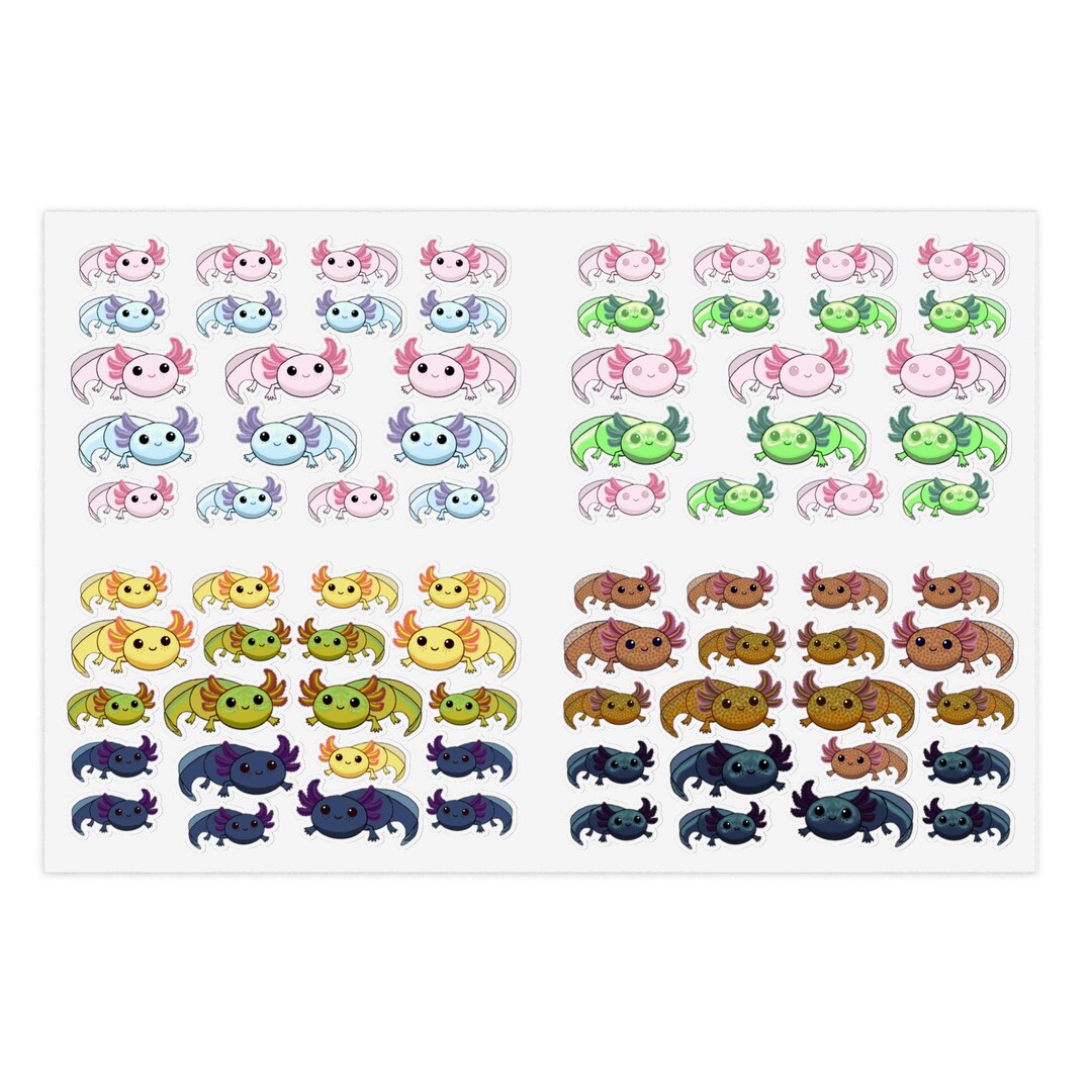 Axolotl Assorted Colors and GFP Counterparts Stickers Sheet Transparent ...